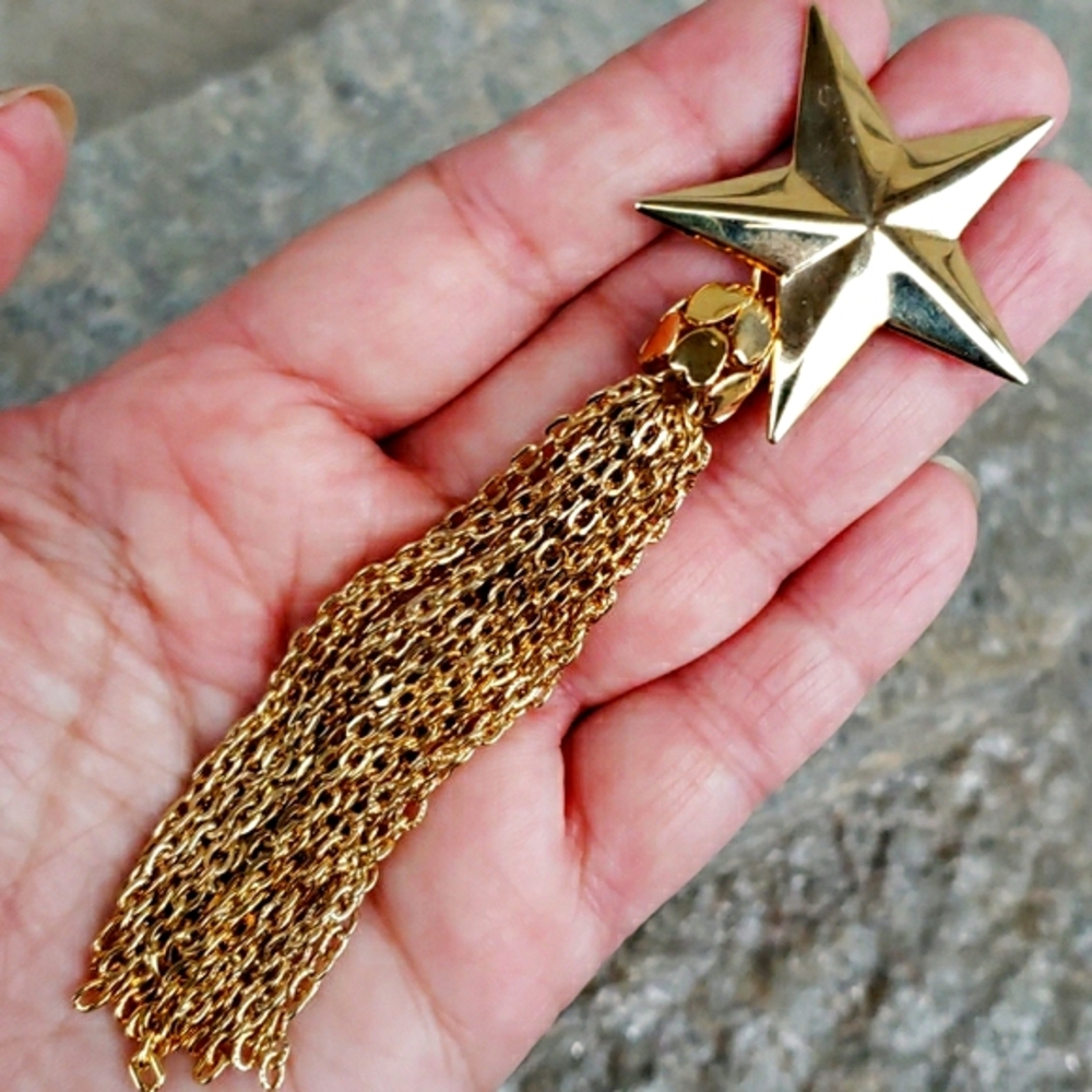 Vtg Long 4.5" Gold Shooting Star Tassel Chain Tassle … - Gem